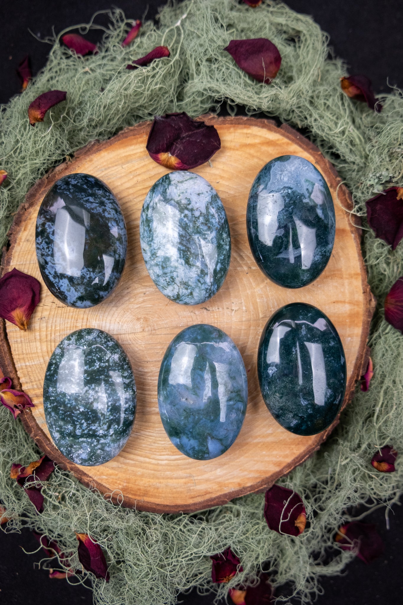 Exceptional Grade Moss Agate Palm Stone, Natural Healing Crystal Gemst ...